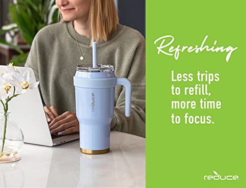 REDUCE 40 oz Tumbler with Handle and Straw, Stainless Steel with Sip-It-Your-Way Lid - Keeps Drinks Cold up to 34 Hours - Sweat Proof, Dishwasher Safe, BPA Free - Glacier, Opaque Gloss Mug