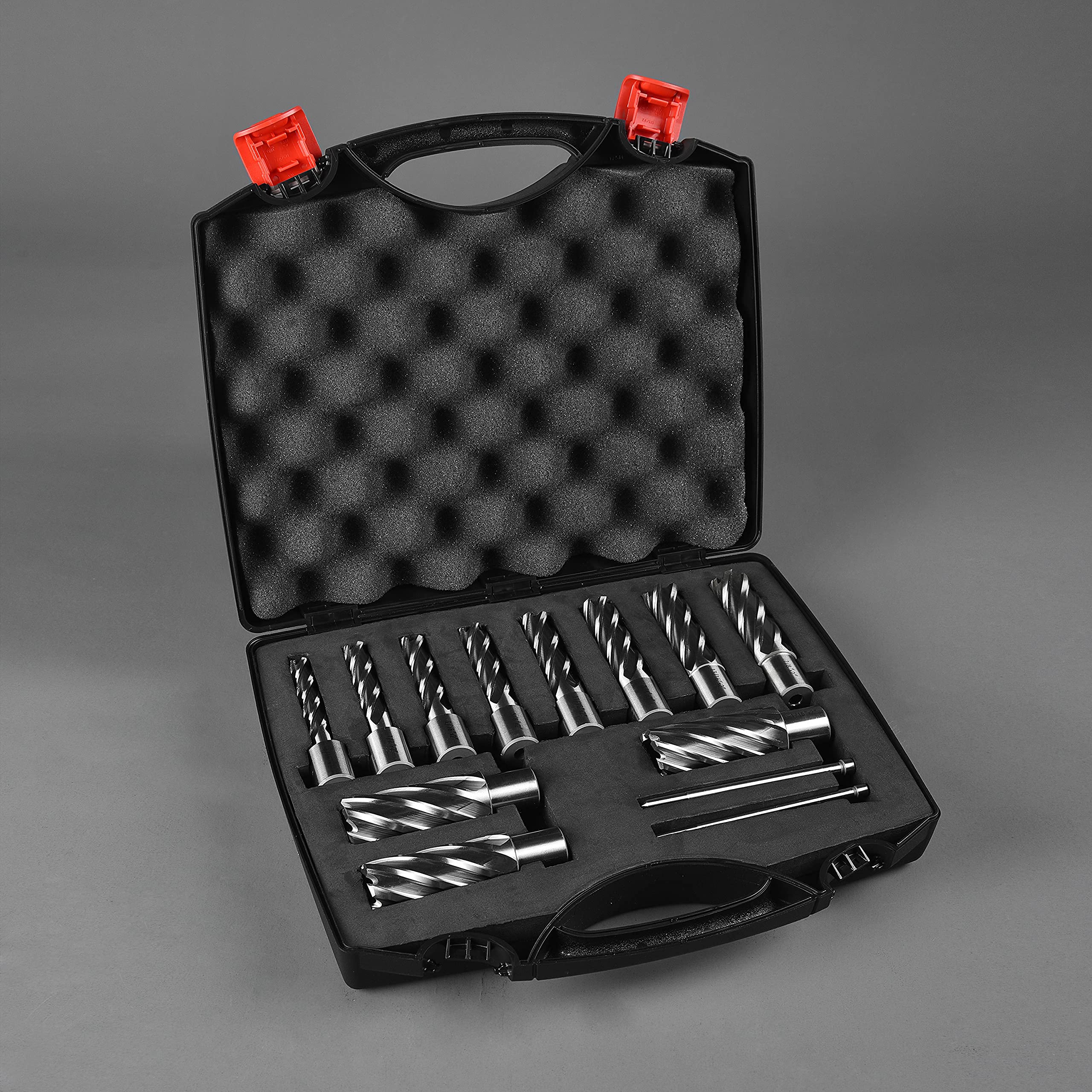 Annular Cutter Set 13 pcs JESTUOUS 3/4 Inch Weldon Shank 2 Cutting Depth and Cutting Diameter from 7/16 to 1-1/16 for Drill Press HSS Standard Kit Two Flat with 2 Pilot Pins