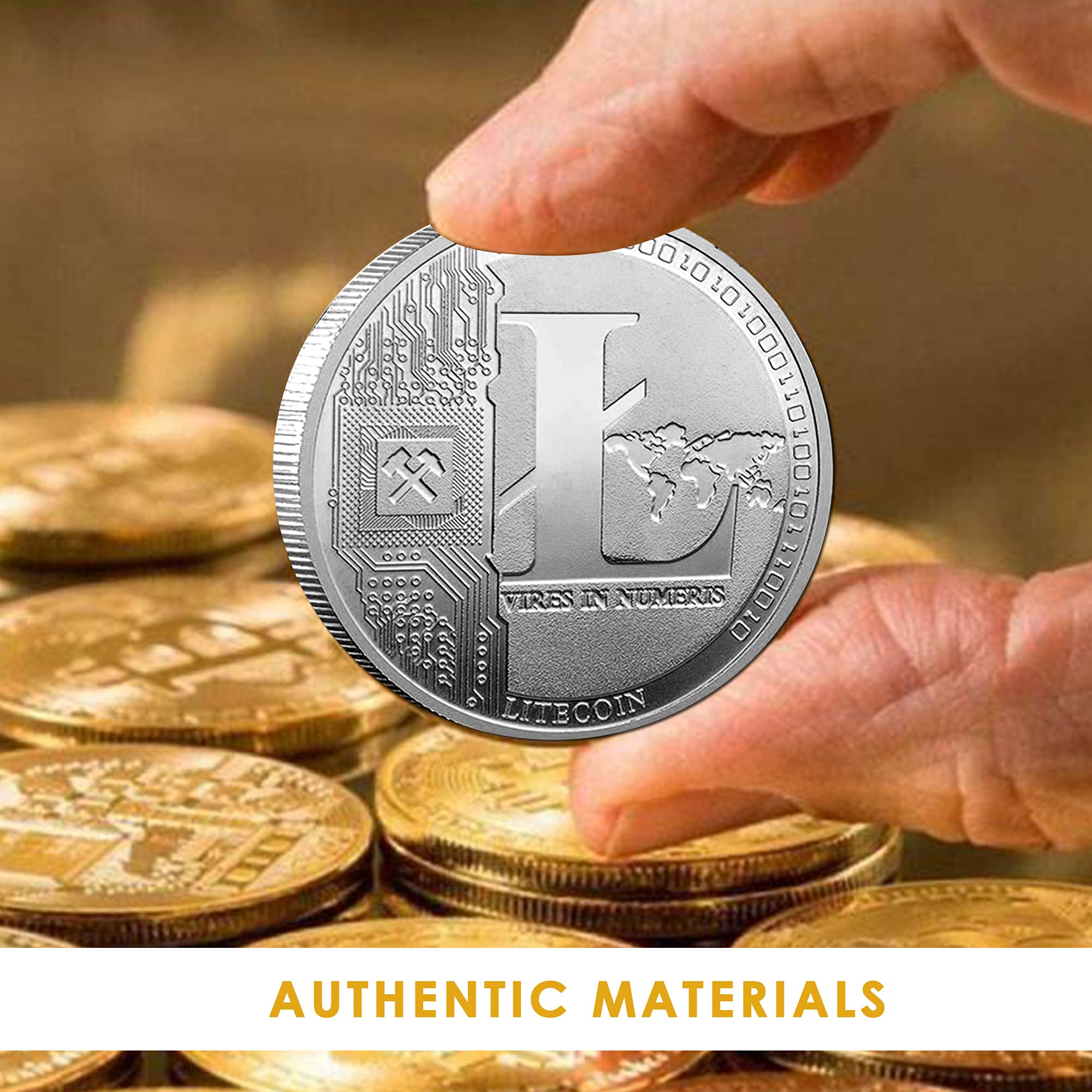 Neatbuddy 5PC Bitcoin Coin Collector Physical Cryptocurrency Gift Set, Bitcoin (BTC), Ethereum (ETH), Litecoin(LTC), Ripple (XRP),Eos (EOS),Gold and Silver Color