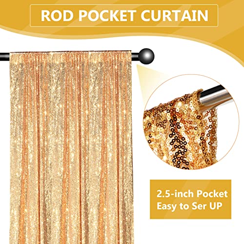4 Panels Sequin Backdrop Curtain 2 ft x 8 ft, Backdrop Curtain for Party Sequin Backdrop Glitter Curtain for Congrats Grad Graduation Party Decorations, Birthday, Wedding (Black, Gold)
