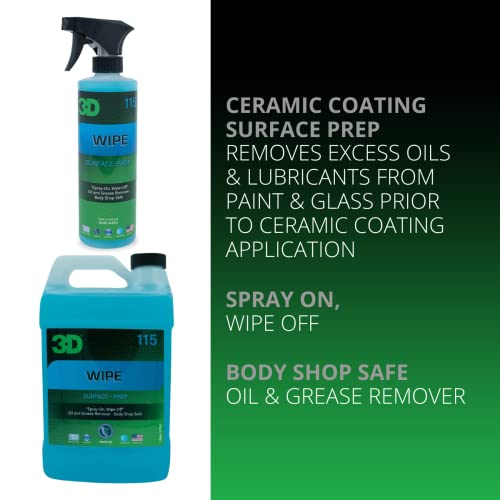 3D Wipe Ceramic Coating Surface Prep - Removes Excess Oils & Lubricants from Paint & Glass Prior to Ceramic Coating Application 16oz.