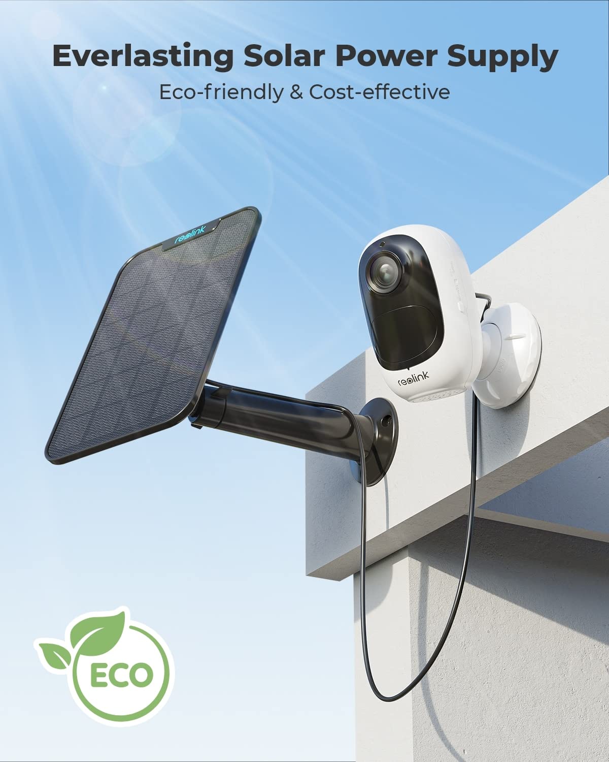 REOLINK 3MP Outdoor Cameras for Home Security, Argus 2E+Solar Panel, No Hub Needed, Local Storage, Human/Vehicle Detection, Rechargeable Battery Solar Powered Camera with 32GB SD Card