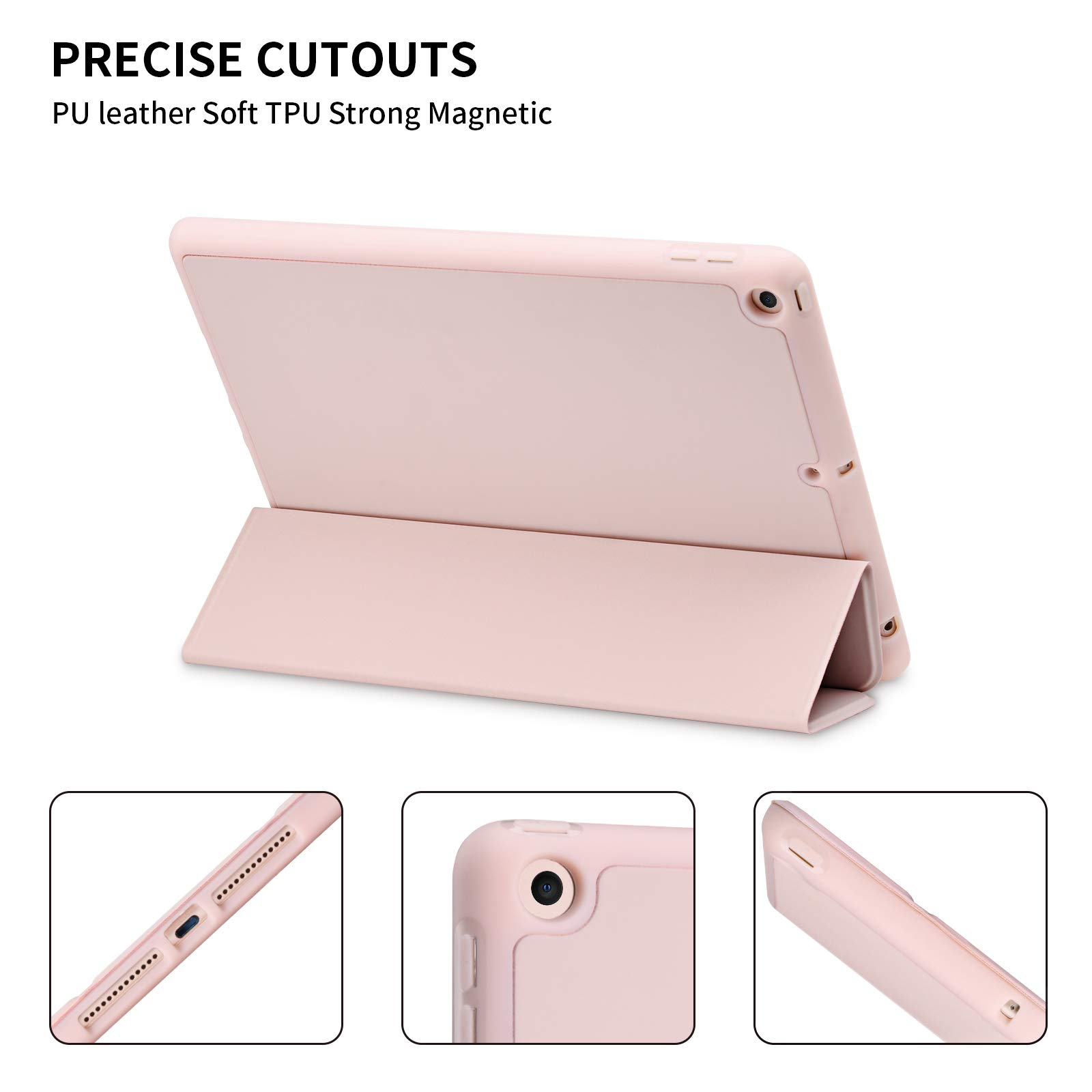 GHINL for iPad 9th/8th/7th Generation Case (2021/2020/2019) iPad 10.2-Inch Case with Pencil Holder [Sleep/Wake] Slim Soft TPU Back Smart Magnetic Stand Protective Cover Cases(Light Pink)