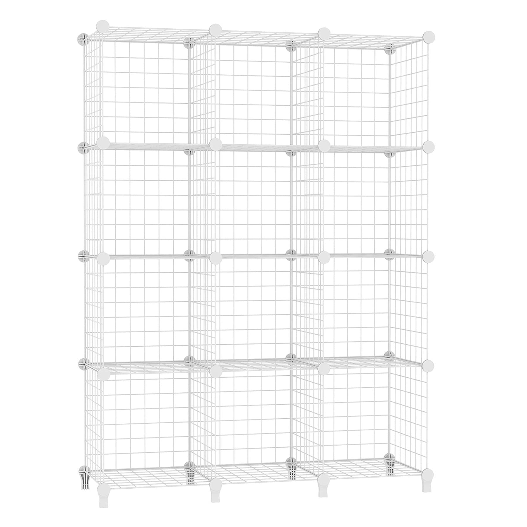 AWTATOS Wire Cube Storage Organizer, Closet Organizers and Storage, Metal 12 Cube Storage Shelves Bookshelf, Portable Closet Clothes Organizer for Bedroom, Home, Office, White