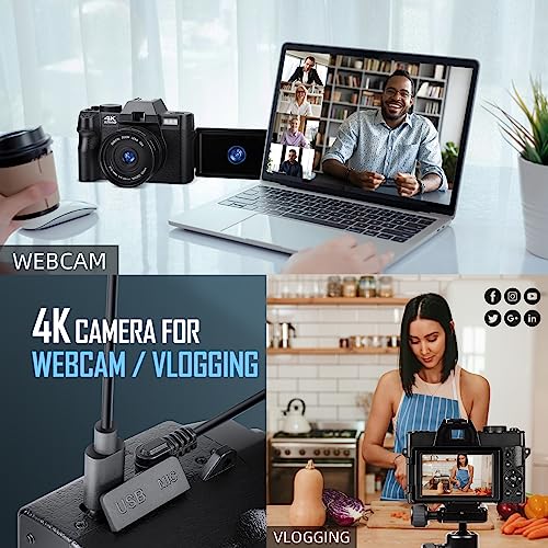 ATPLOES 4k Digital Cameras for Photography, Video/Vlogging Camera for YouTube with WiFi & App Control, Travel Camera with 32GB TF Card & 2 Batteries,Compact Camera,Great Gift Choice
