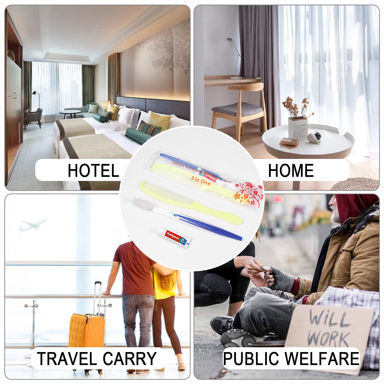 Xuezoioy Travel Toothbrushes Kit,25 Pack Individually Wrapped Disposable Toothbrushes with Toothpaste and Hair Combs Travel Toothbrush Set for Homeless,Hotel