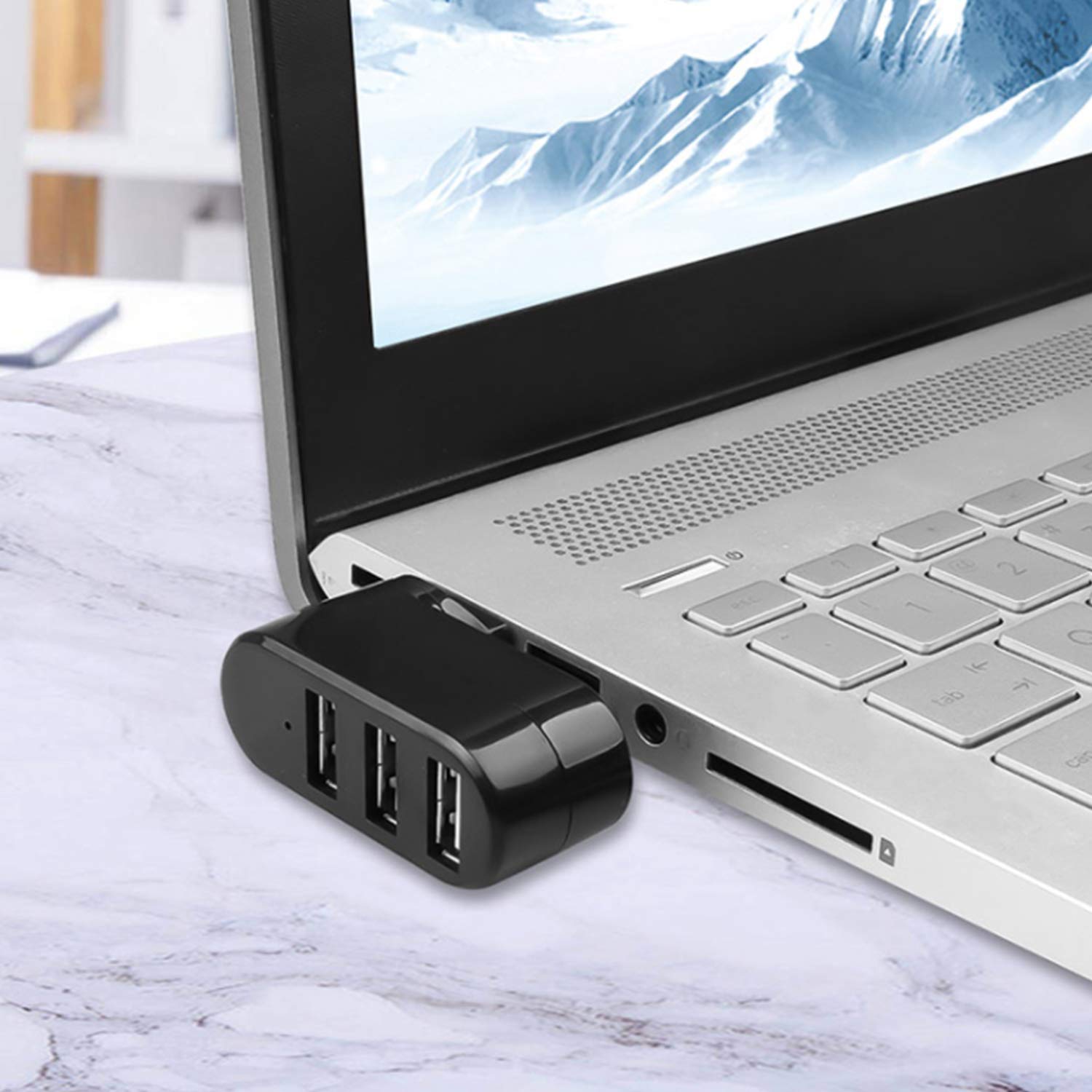 AYECEHI USB Port Splitter, USB 3 Port Compact Portable Rotatable HUB, USB Hub Dock [90°/180° Degree Rotatable] for PC Laptop Notebook and More - Black