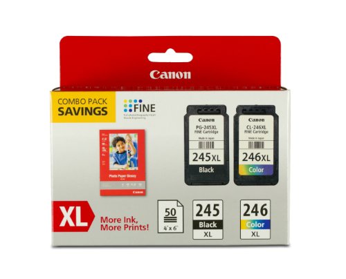 Canon 8278B005 Inks & Paper Pack, PG245, CL-246 XL, 50 Sheets, 4 x 6 and PG-245XL High-Yield Black Ink Cartridge