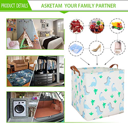 ASKETAM Square Canvas Collapsible Fabric Baby Toy Box Storage Bin Bedroom Decor Closet Kids Laundry Baskets Toy Organizer,Shelf Basket Nursery Storage,Gift Baskets(Blue Dinosaur)