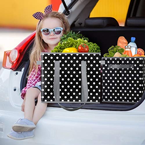 Flipzon 3 Pack Reusable Grocery Shopping Bags Foldable Washable Storage Baskets Bins Box for Groceries(B-W)