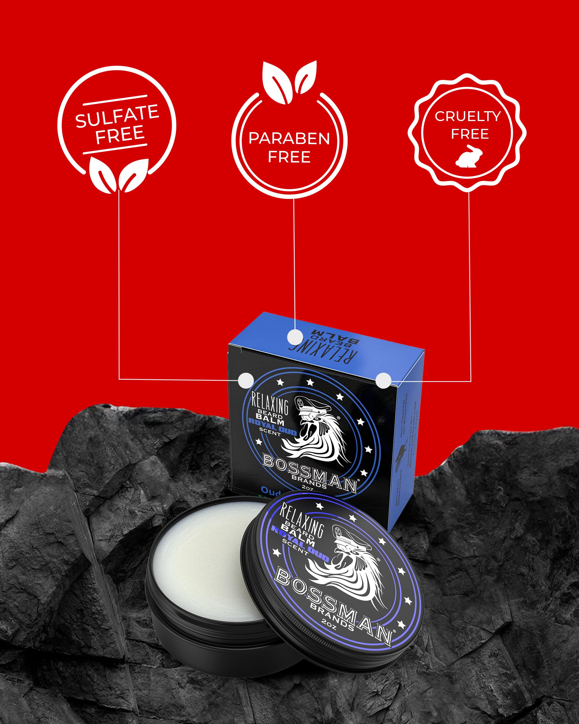 Bossman Relaxing Beard Balm - Beard Tamer, Relaxer, Thickener and Softener Cream - Beard Care Product - Made in USA (Royal Oud Scent)