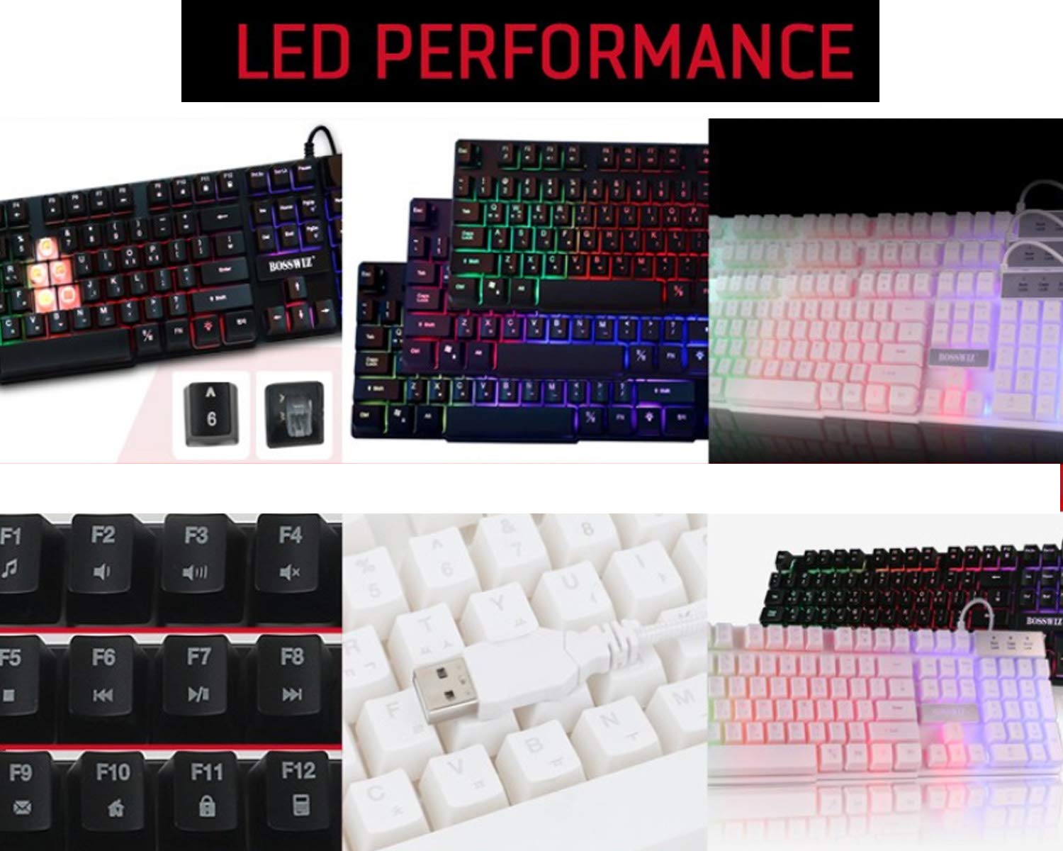 Bosswiz Gaming Keyboard, K80 3 Color Backlight LED, Mechanical, USB, 104 Keys, Korean/English (QWERTY), Ambidextrous, Modern Style, Office Use