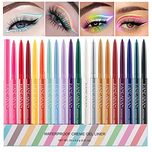 LemonSac 20 Colors Eyeliner Pen Set, Eye Shadow Pencil, Pearl Eyeliner Kit Metallic Eyeliner Pencil Glitter Eyeliner for Women Eye&Lip Liner Professional Waterproof Retractable Eyeliner(20PCS)