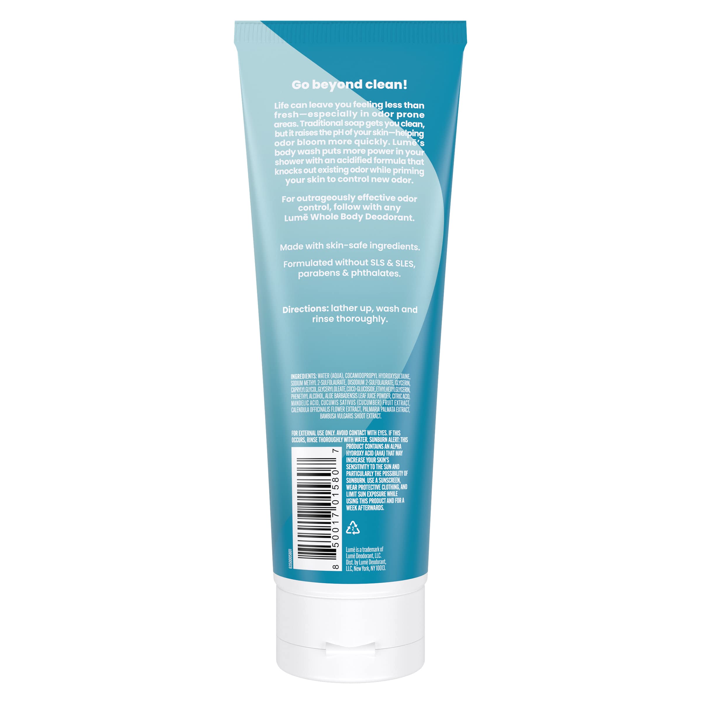 Lume Acidified Body Wash - 24 Hour Odor Control - Removes Odor Better than Soap - Moisturizing Formula - Formulated Without SLS or Parabens - OB/GYN Developed - 8.5 ounce (Unscented)