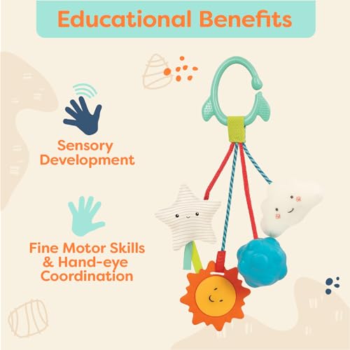 B. toys- B. baby- Baby Sensory Rattle – Hanging Toys for Car Seat, Stroller, Crib, Play Gym – Soft & Crinkly – Fun Activity for Infants, Babies– 3 Months +
