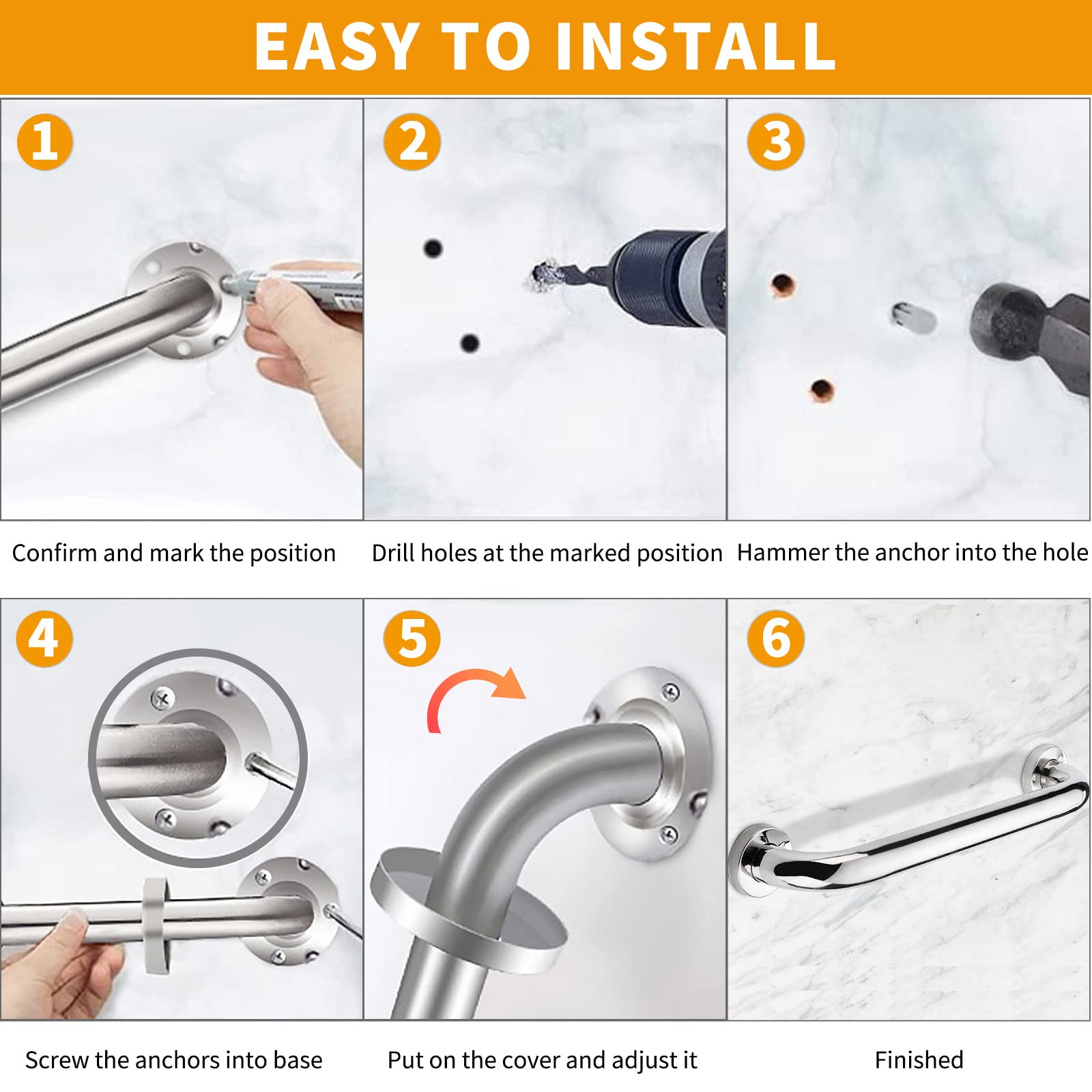 18 Inch Shower Grab Bar 2 Pack Brushed Nickel SUS304 Safety Bathroom Grab Bars with Concealed Screws, 500lbs Support Assist Bath Handle Balance Bar for Handicap Elderly Pregnant