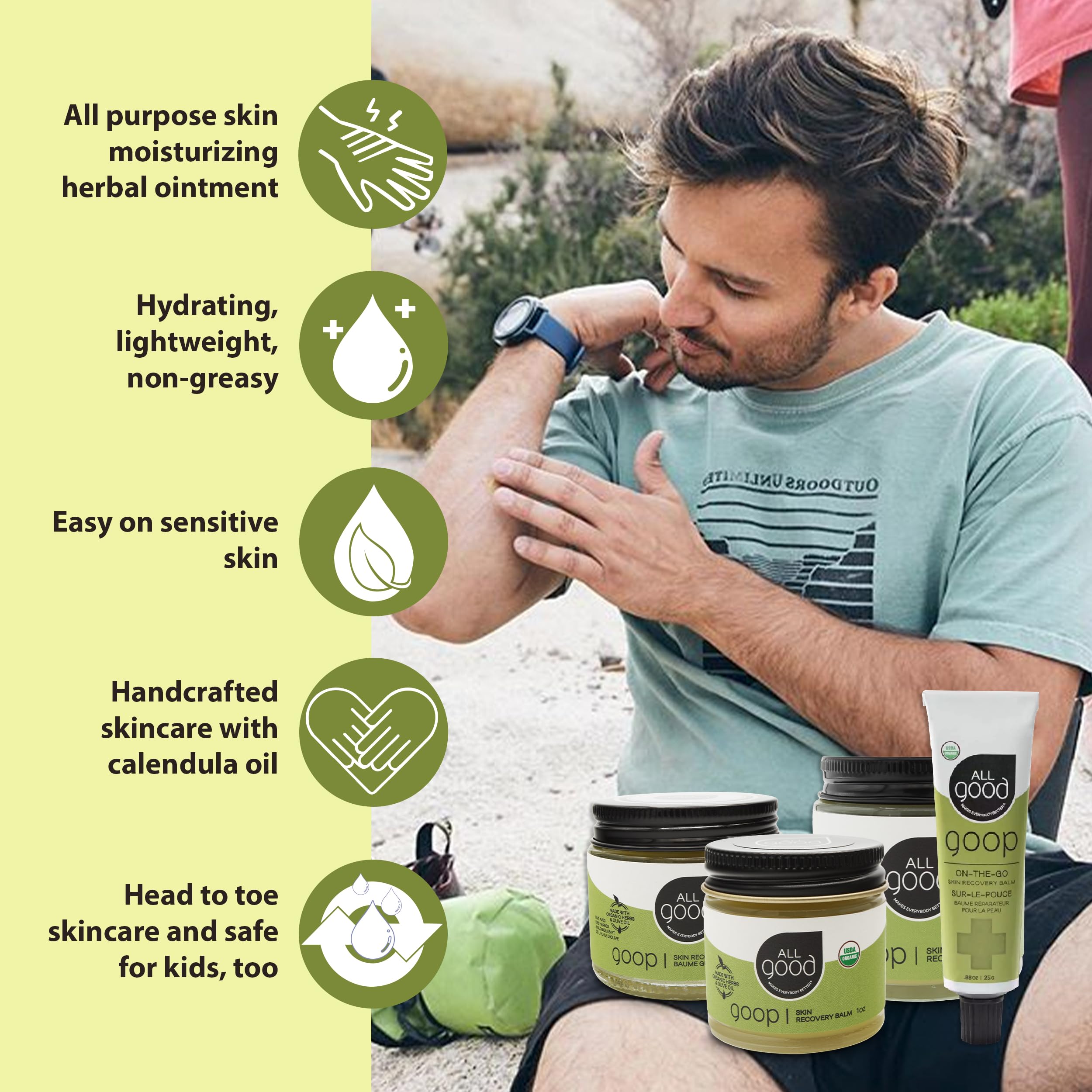 All Good Goop Organic Skin Care Recovery Balm - All Purpose Ointment w/Calendula, Lavender, Beeswax - Chafing Cream, Dry Skin Salve, Cracking Lip Moisturizer - Soothes, Hydrates & Calms - 2oz