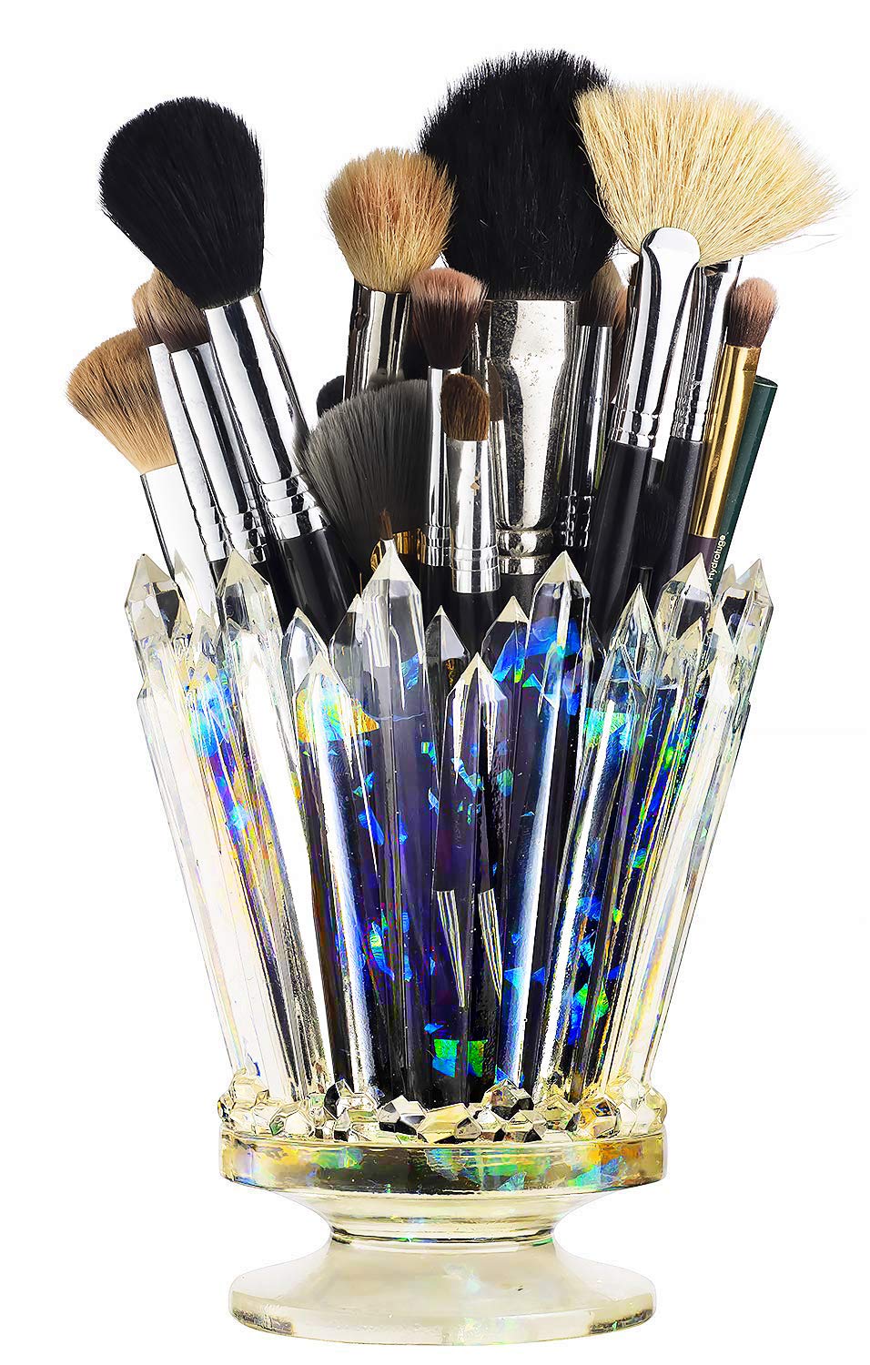 GUTE Amethyst Crystal Makeup Brush Holder Glow And Shine, Brush & Pen Holder Vanity Desk or Office Organizer Stationary Decor - Perfect Gifts For Him and Her - Iridescent