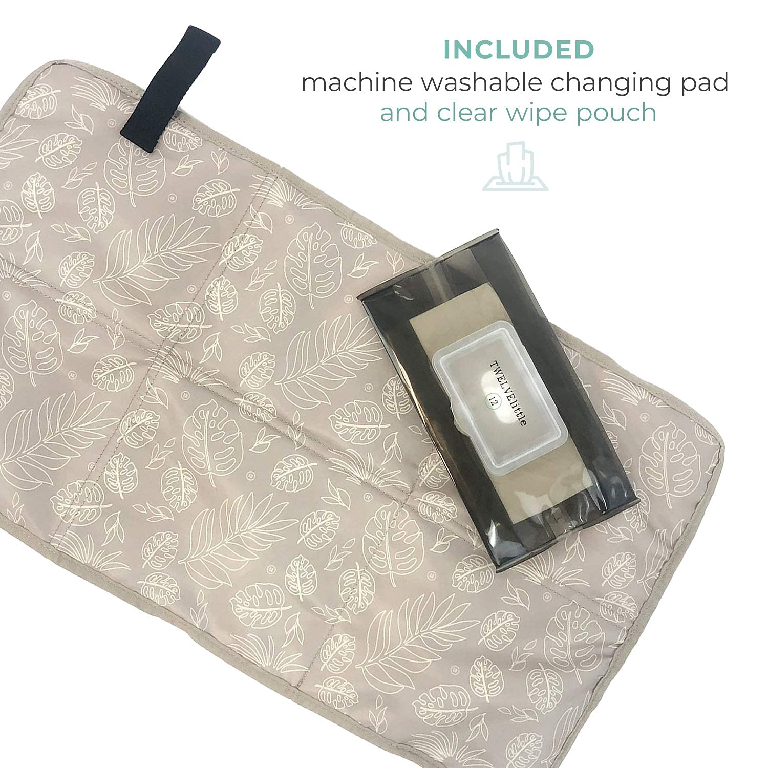 TWELVElittle Peek A Boo Vegan Leather Satchel Diaperbag - Baby Bag with Wipes Pouch, Stroller clips and Diaper Changing Mat, Black, Vegan Leather