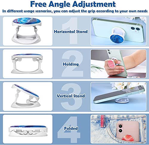 6 Packs Phone Grip Holder for Phones and Tablets, Flowing Marble Texture Multi-Function Collapsible Phone Finger Holder, Compatible with iPhone Samsung Galaxy All Smartphone - Pink Marble Blue Marble