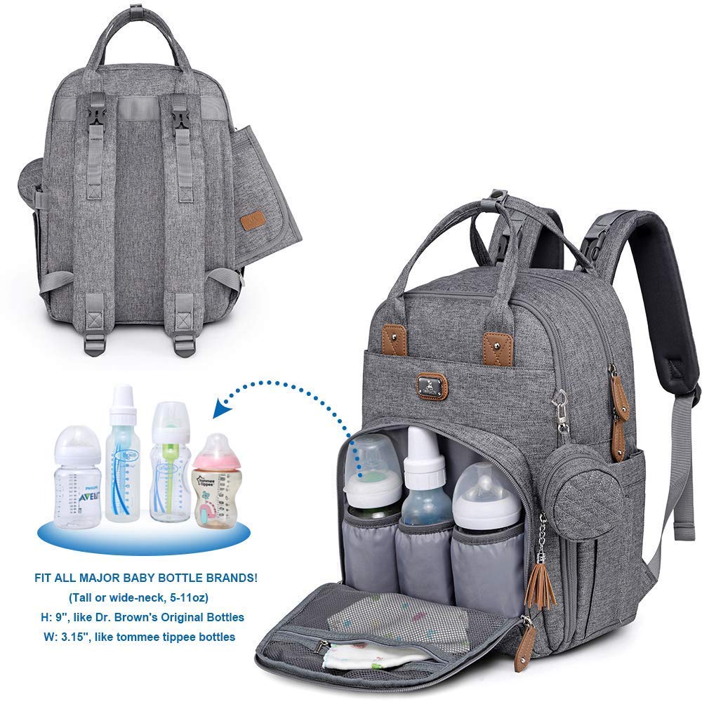 Dikaslon Diaper Bag Backpack, Stroller Hooks, Large Unisex Baby Bags with Changing Pad, Pacifier Case and Universal Stroller Clips for Mom Dad