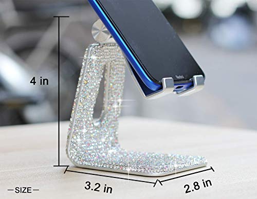 CARCHILE SZ Bling Rhinestone Crystal Adjustable Cell Phone Stand, Phone Holder for Desk, Phone Desktop Holder Stand Compatible with iPhone IPAD Samsung Smart (Silver)