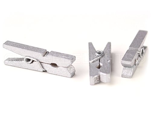 CleverDelights 1 1/8" Mini Wood Clothespins - Metallic Silver - 50 Pack