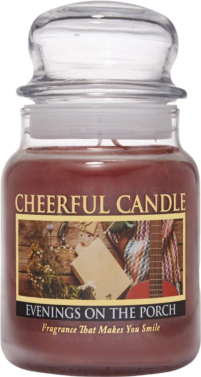 A Cheerful Giver - Evenings On The Porch Scented Glass Jar Candle (6 oz) with Lid & True to Life Fragrance Made in USA