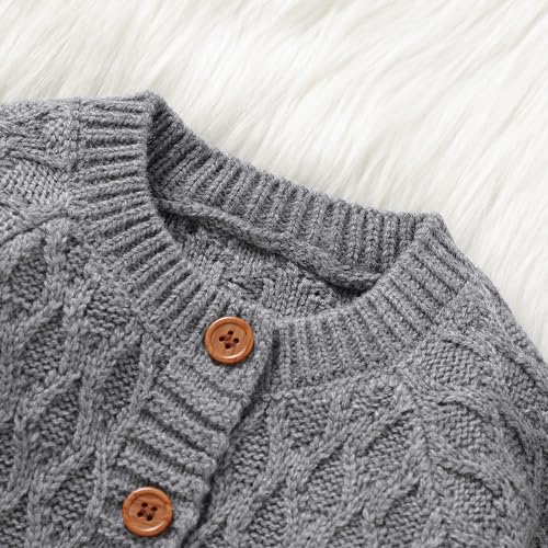 Hadetoto Newborn Baby Sweater Romper Knit Outfits Long Sleeve Jumpsuit with Warm Hat for Infant Boy Girl