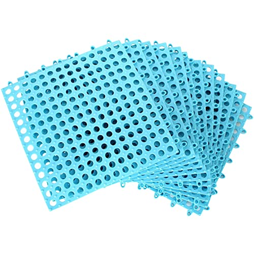 12 Pack 11.8" x 11.8" Interlocking Floor Tiles with Drain Holes Soft PVC Non Slip Shower Floor Mat Modular Interlocking Cushion Mat for Drain, Pool, Patio, Balcony, Kennel, Poultry, Floor Grid, Blue