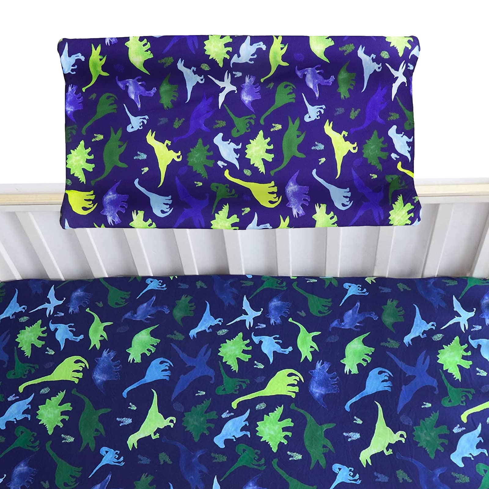 Boy Crib Sheet & Changing Pad Cover, Dinosaur Nursery Bedding, Dinosaur Sheets for Baby Toddler Mattress