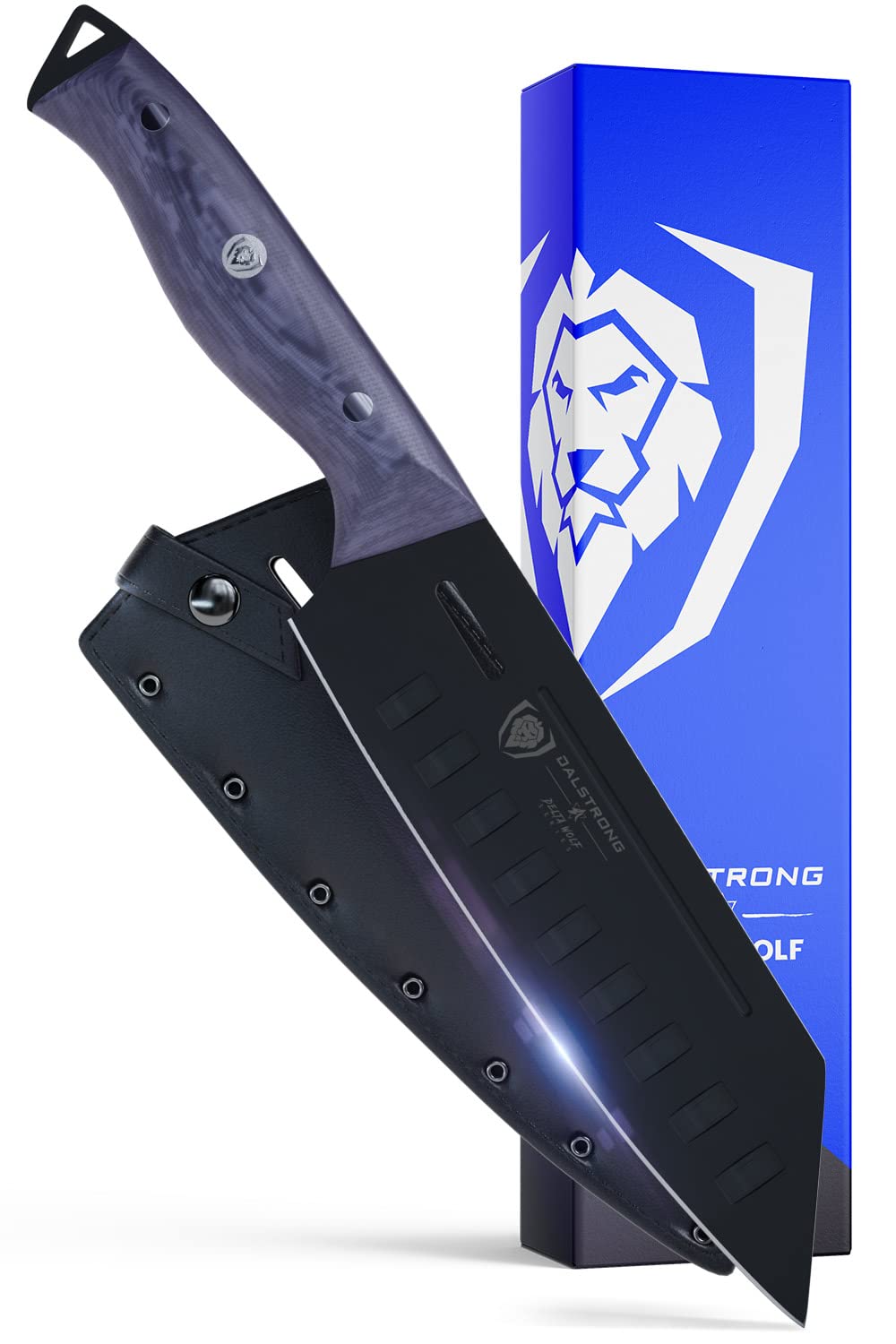 Dalstrong Santoku Knife - 7 inch - Delta Wolf Series - Ultra-Thin & Zero Friction Blade - Black Titanium Nitride Coating Vegetable Kitchen Knife - G10 Camo Handle - Leather Sheath