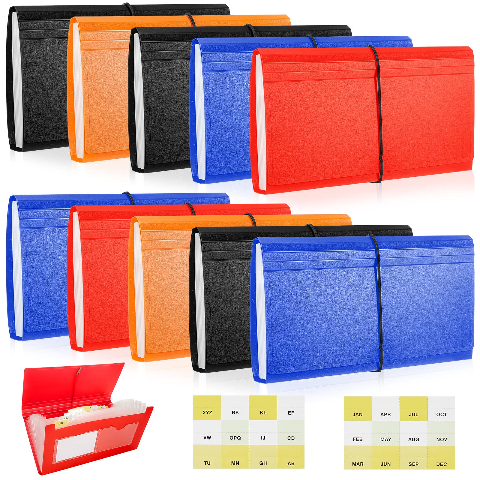 12 Pack 13 Pocket Receipt Organizer Expanding File Folder Coupon Organizer Water Resistant Receipt Holder for Office, Cards, Checks, Tickets(10.4x5.5x1.3 Inch)