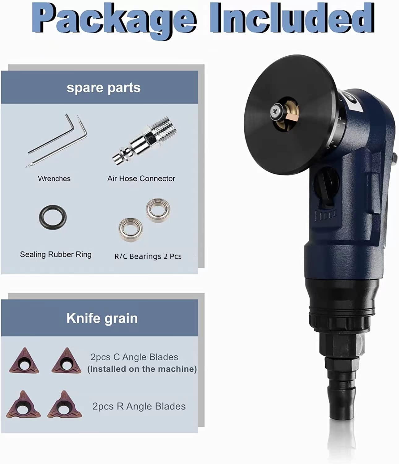 2 in 1 Mini Pneumatic Chamfering Machine,Air Chamfer Tool for Chamfering Metal Round Corner,45 degree Arc Corner Beveling Trimming Deburring Machine (Blue)