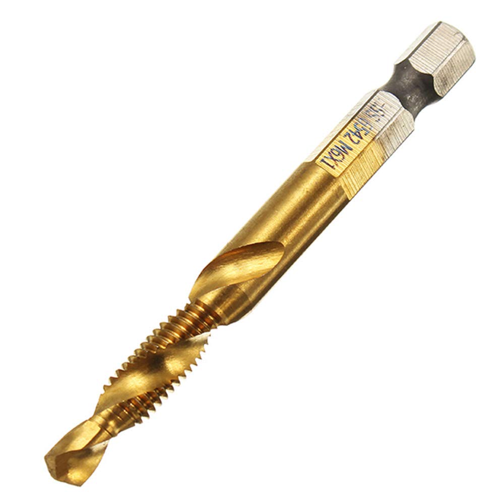 Eyech 6Pcs Titanium Combination Drill and Tap Bit Set, Metric Drill Tap Bits Screw Tapping Bit Tool 1/4" Hex Shank 3 Functions in 1