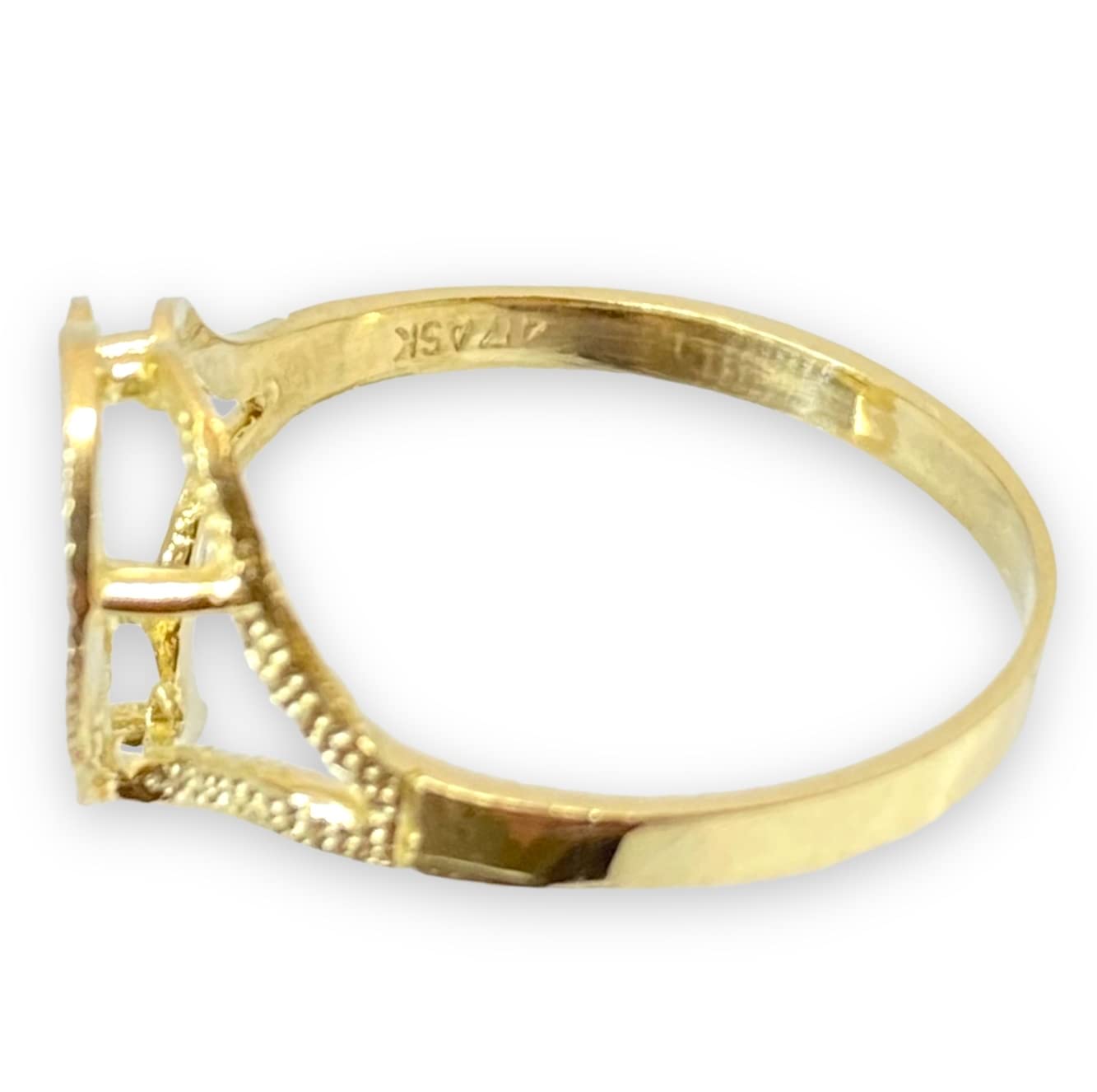 17 MM LONG LADIES SPARKLING DIAMOND-CUT HEART INITIAL CURSIVE ALPHABET LETTER RING REAL 10K YELLOW GOLD 4006 (D)