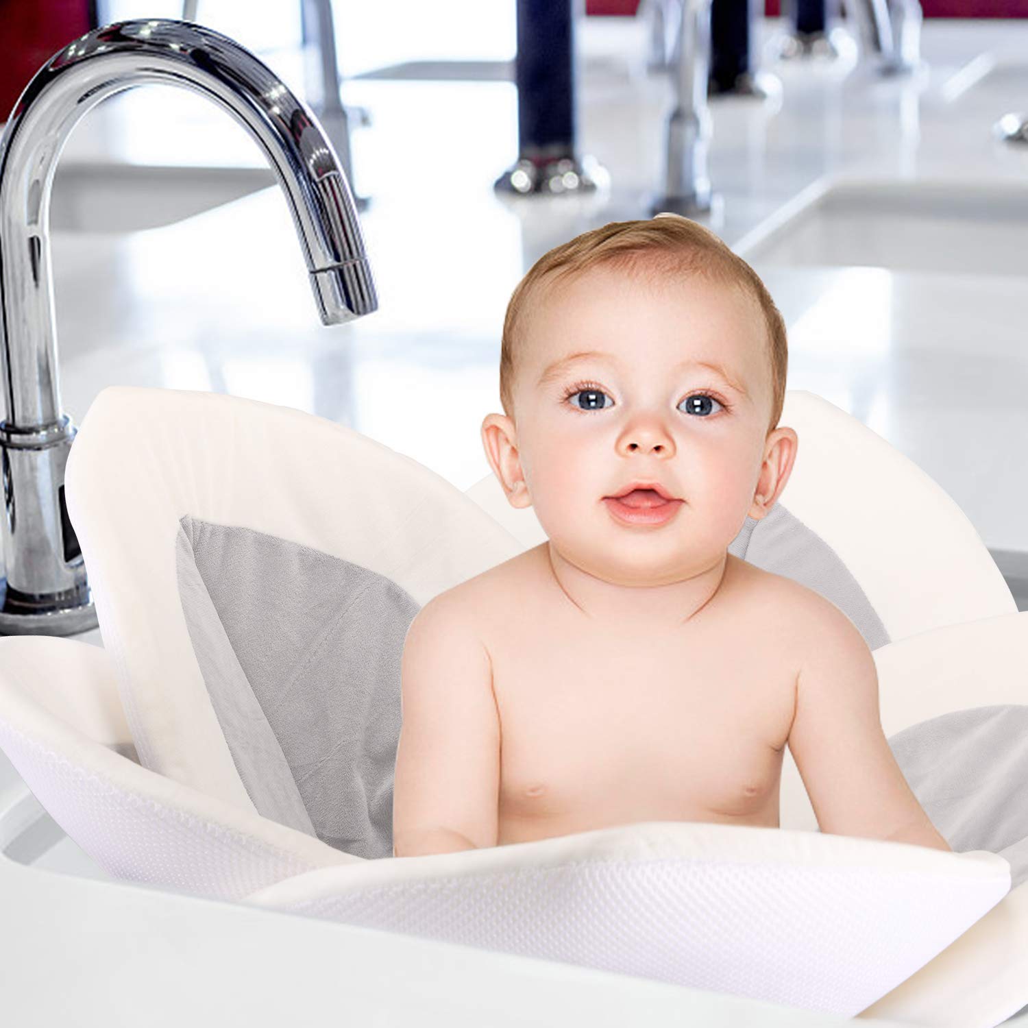 Baby Bath - Flower Baby Bath Pad Infant Bathtub Mat for Bathtub Tub Sink - Gray2
