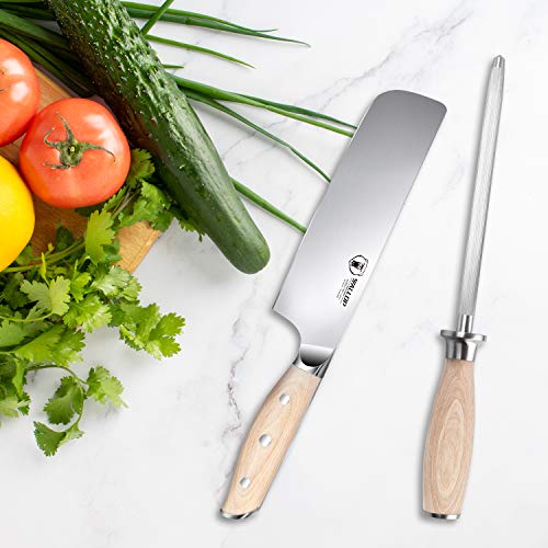 WALLOP Honing Steel - Kitchen Knife Sharpener Rod 8 inch - German HC Stainless Steel Honing Steel for Honing Chef Knife Blades - Natural Pakkawood Handle with Gift Box