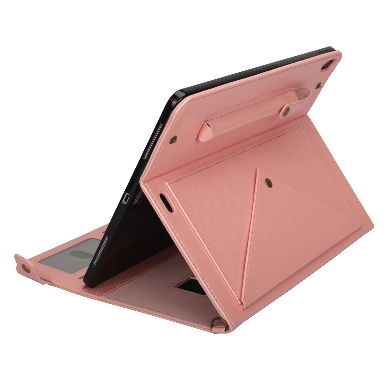 Case for 9.7-inch iPad 2018 2017 (iPad 5th/6th Generation), iPad Air/Air 2 Case, Techcircle Smart Folio Stand PU Leather Crossbody iPad Cover with Hand Strap, Card/Pencil Holder Wallet Case, Rose Gold