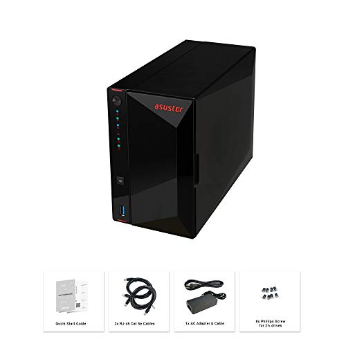 Asustor AS5202T - 2 Bay NAS, 2.0GHz Dual-Core, 2 2.5GbE Ports, 2GB RAM DDR4, Gaming Network Attached Storage, Personal Private Cloud (Diskless)