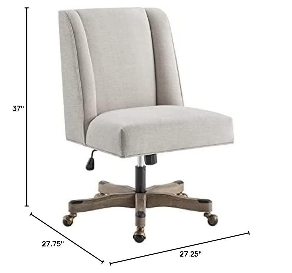Linon Natural Linen Upholstered Swivel Wooden Base Clayton Office Chair