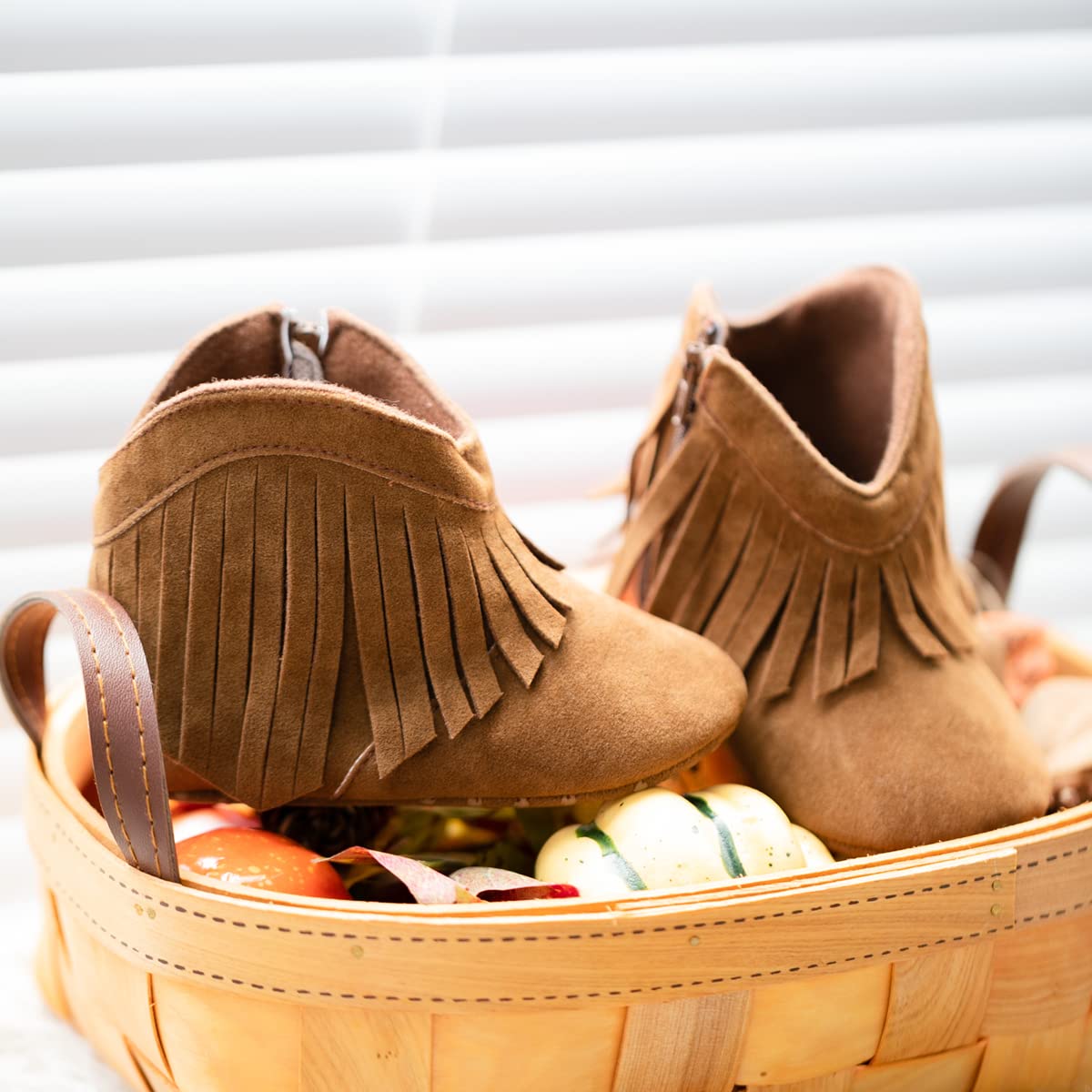 Meckior Baby Girls Cowboy Tassel Boots Side Zipper Moccasins Soft Bottom Non-Slip Toddler Shoe
