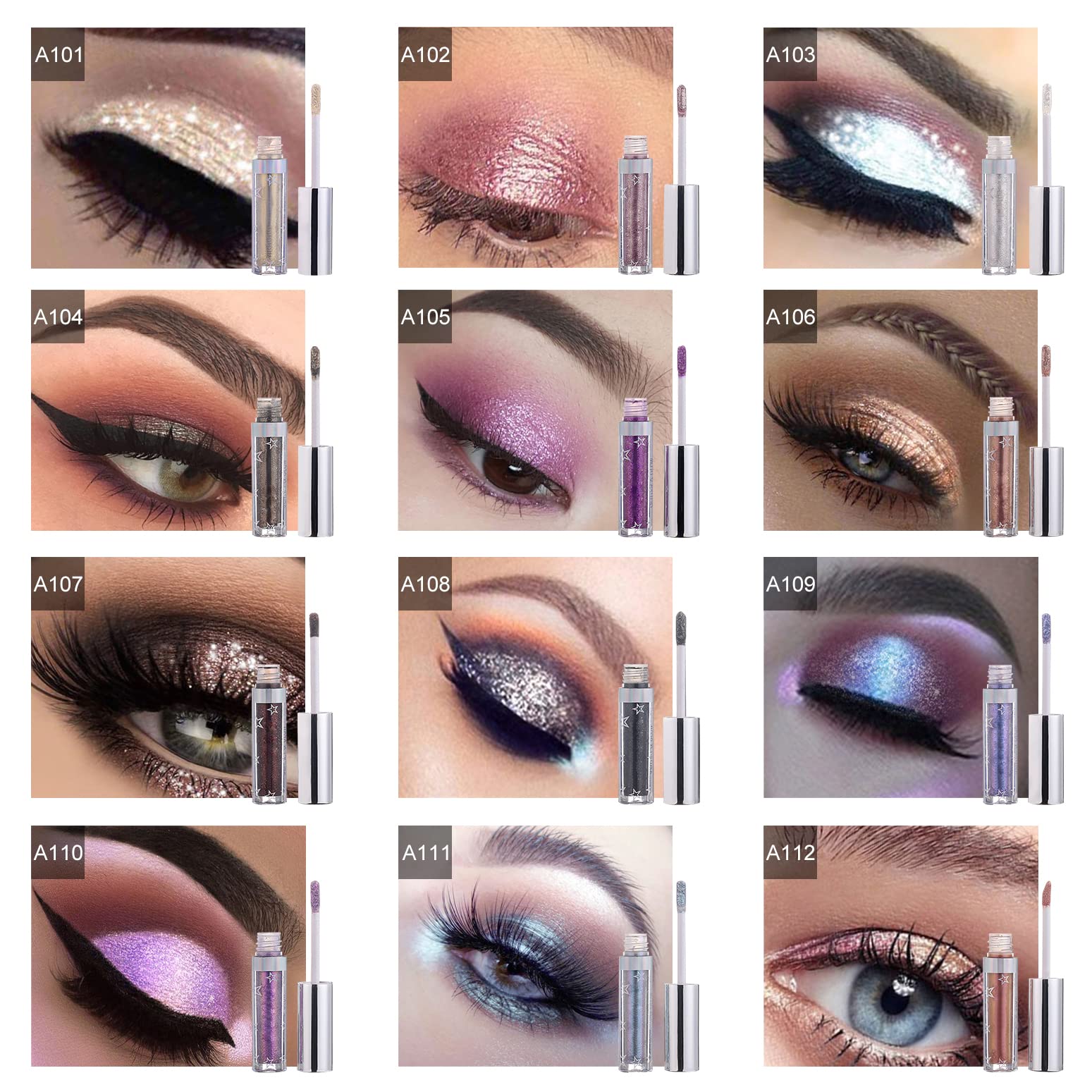 Hotiary Glitter Liquid Eyeshadow, Metallic Glitter Shimmer Sparkling Eye Shadow, Long Lasting Waterproof High Pigments Sparkling Makeup Kit for Eyes, Metals Gloss Eyeliner Pen