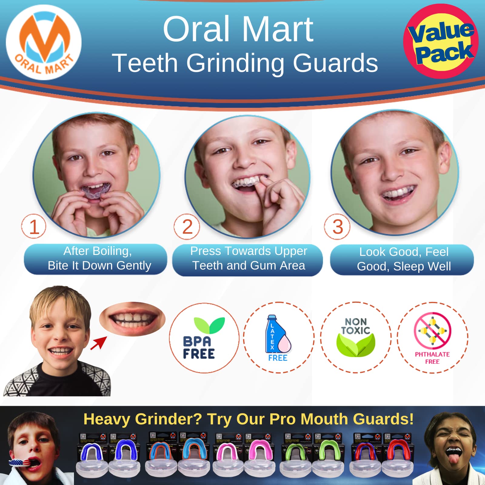 Mouth Guard for Grinding Teeth at Night for Kids - Pack of 5 Clear Kids Mouth Guards for Grinding Teeth - Anti Grinding Teeth Protector for Sleep - Night Guard for Clenching Teeth (5 Pack, Youth Size)