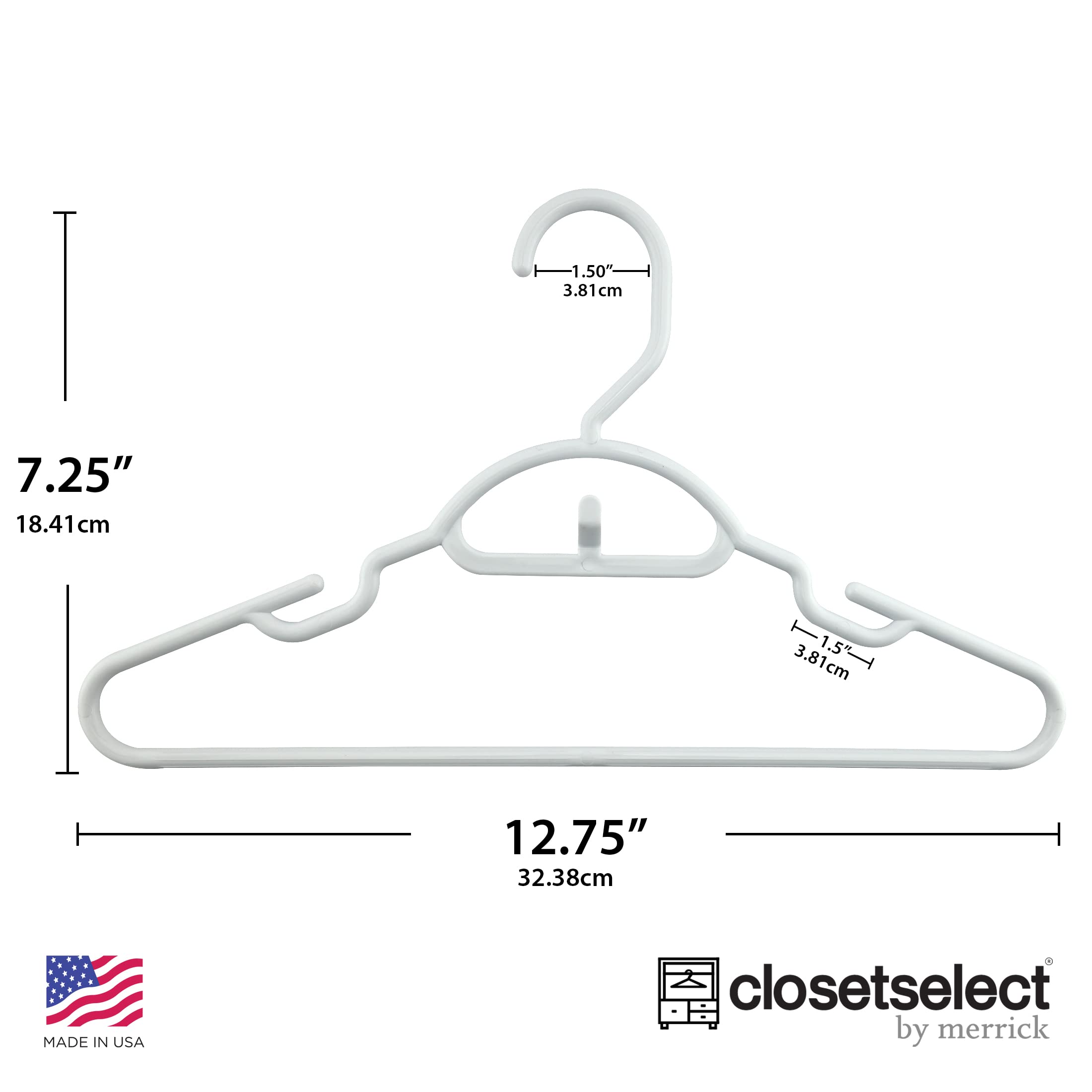 30 Pk Youth Petite Plastic Hangers for Children Clothes Sizes 8 to 12, Petite, Preteen, Junior, 30 Pack (White)