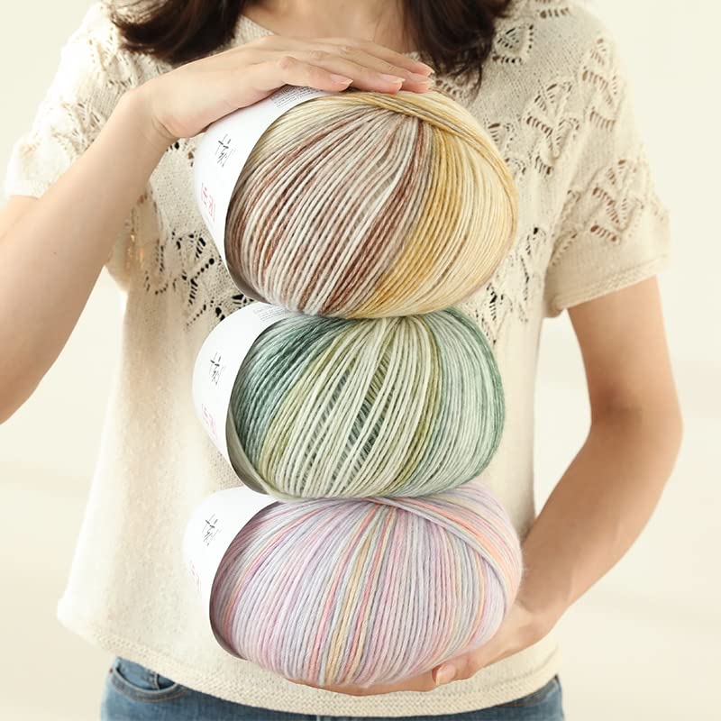 200g/Ball Wool Cotton Acryilc Yarn Gradient Rainbow Color Autumn Winter Sweater Scarf Hat Hand Knitting Crochet (Color : YT07)