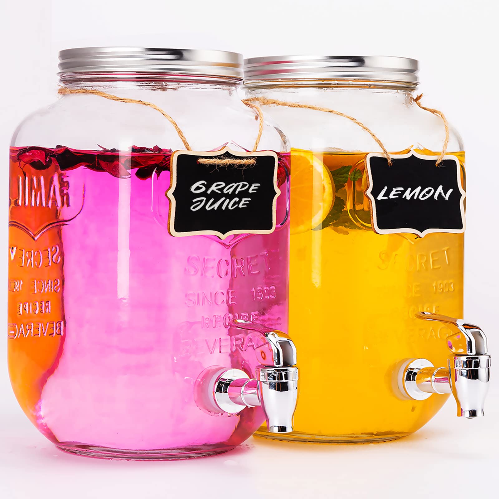 2 Pack Drink Dispenser Beverage Dispenser with Spigot Each 1 Gallon Glass Drink Dispensers for Parties Lemonade Sangria Dispenser Mason Jar Drink Dispensers with Chalkboards