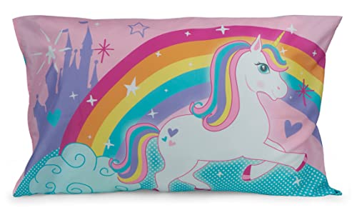 Baby Boom Funhouse Unicorn Love 4 Piece Toddler Bedding Set β Includes Comforter, Sheet Set β Fitted + Top Sheet + Reversible Pillowcase for Girls Bed, Pink