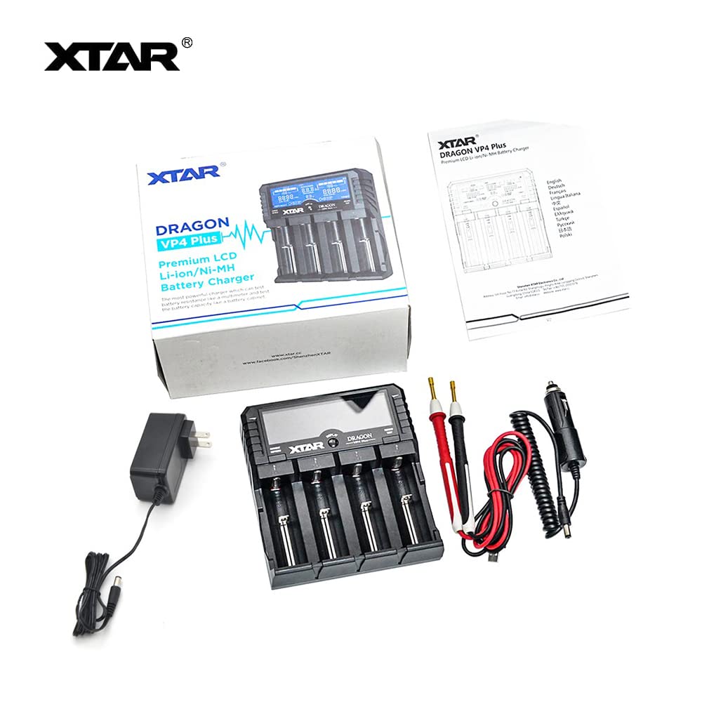XTAR Dragon VP4L Plus Professional 18650 Capacity Tester Universal 18650 Charger for Rechargeable Batteries Li-ion 21700 26650 14500 16340 Ni-MH AA AAA D with USB Output and Battery Repair Function