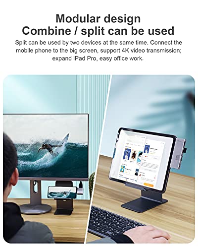 Hagibis USB C Hub Modular Magnetic USB Type-C Hub with 4K@60Hz HDMI, Separated Dual USB-C Adapter for MacBook Pro Air M1/2020/2019/2018 iPad Pro, Gigabit Ethernet, USB 3.0, 100W Power Delivery (RJ45)